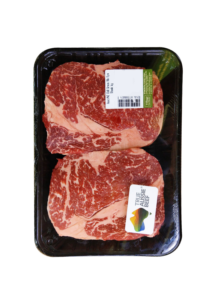 AUST CHILLED GRASS FED BEEF RIB EYE STEAK (+/-400G) – Village Grocer ...